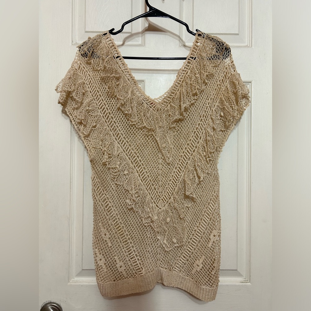 Vintage Lim's -Hand Crocheted Top Beige Unique L - Gem